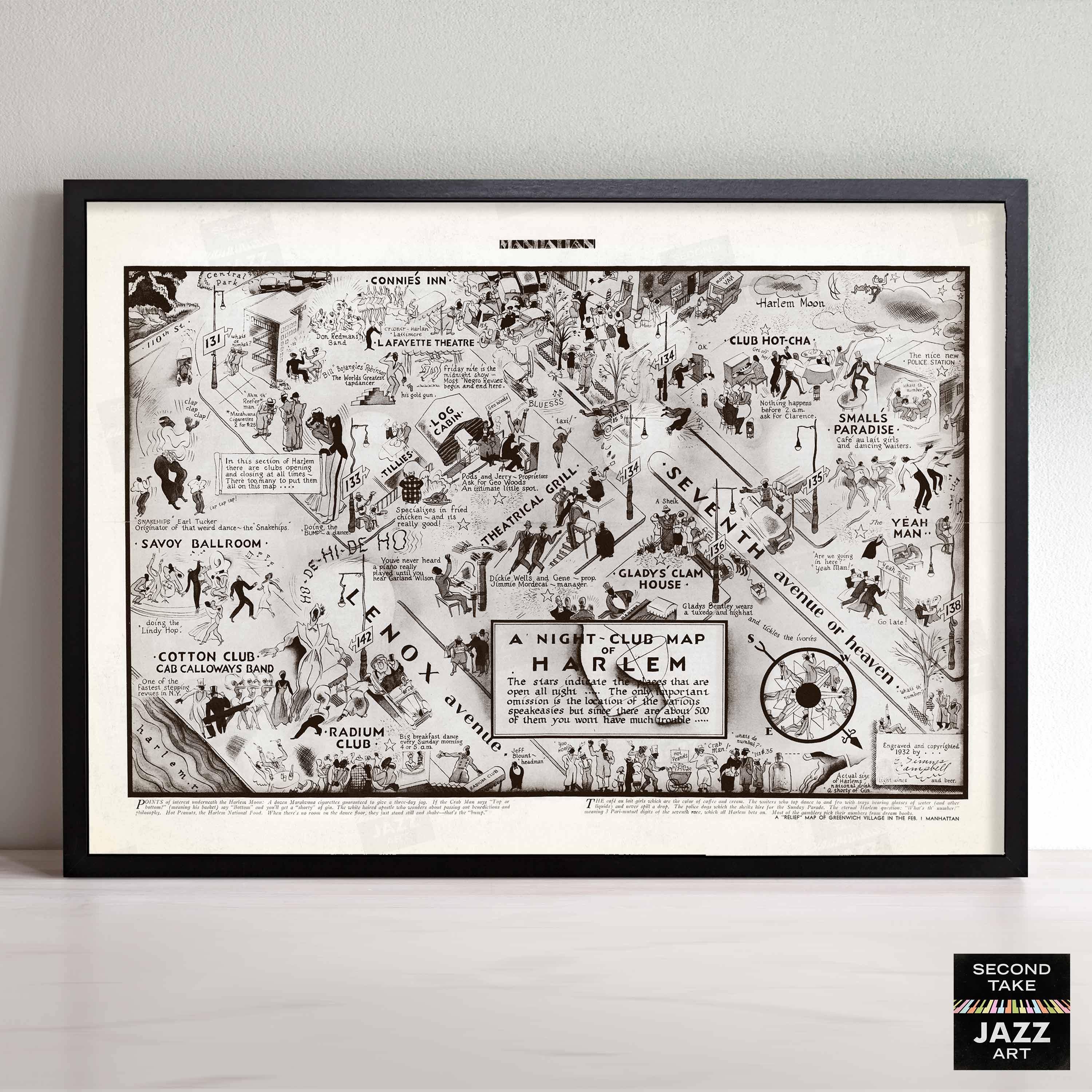 Harlem Night Club Map jazz poster - Manhattan - 1932 – SecondTakeJazzArt